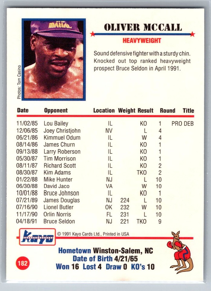 1991 Kayo Boxing Oliver McCall #182 | eBay