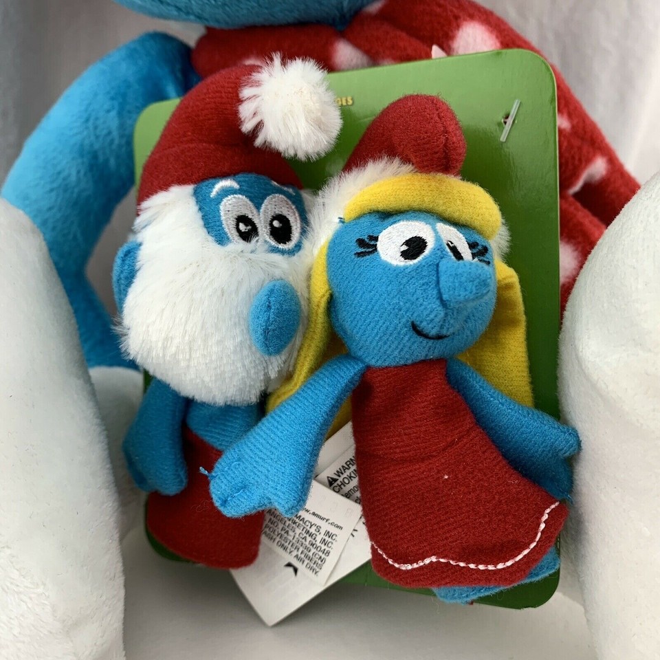 Papa Smurf Plush Macys Holiday 2010 w/ Santa Hat & 2 Finger Puppets 21 ...