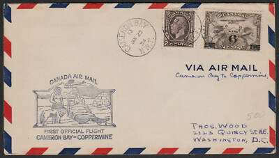 FIRST FLIGHT COVER - AAMC #3401 - 1934 - CAMERON BAY, NWT to COPPERMINE ...