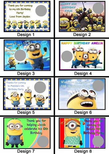 Personalised Minion Scratch Cards - Set of 8 - Fun Party Game - Lucky ...