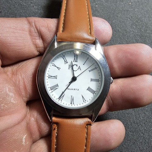 Vintage PCA Quartz Small Watch Roman Dial With Brown Leather Straps ...