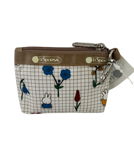 Miffy Lesportsac Money Clip Wallet Flower Beige Double Zip ID Coin Card ...