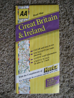 AA - Hertz Map, 1992, Great Britain & Ireland, in Dutch German French ...