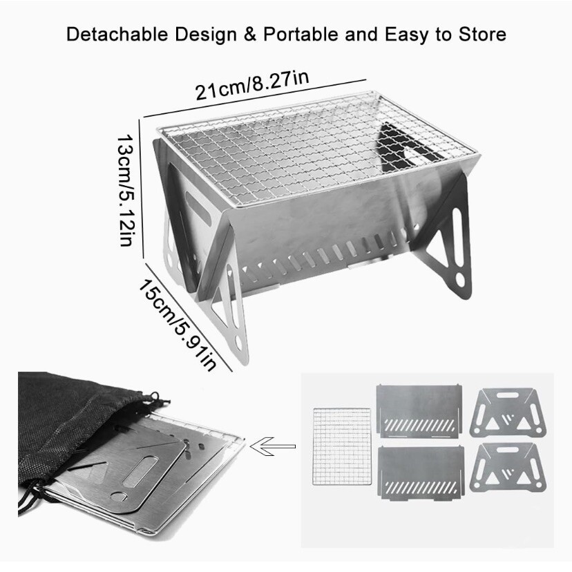 QTY-2! Stainless Steel Portable Notebook Charcoal BBQ Grill Instant ...