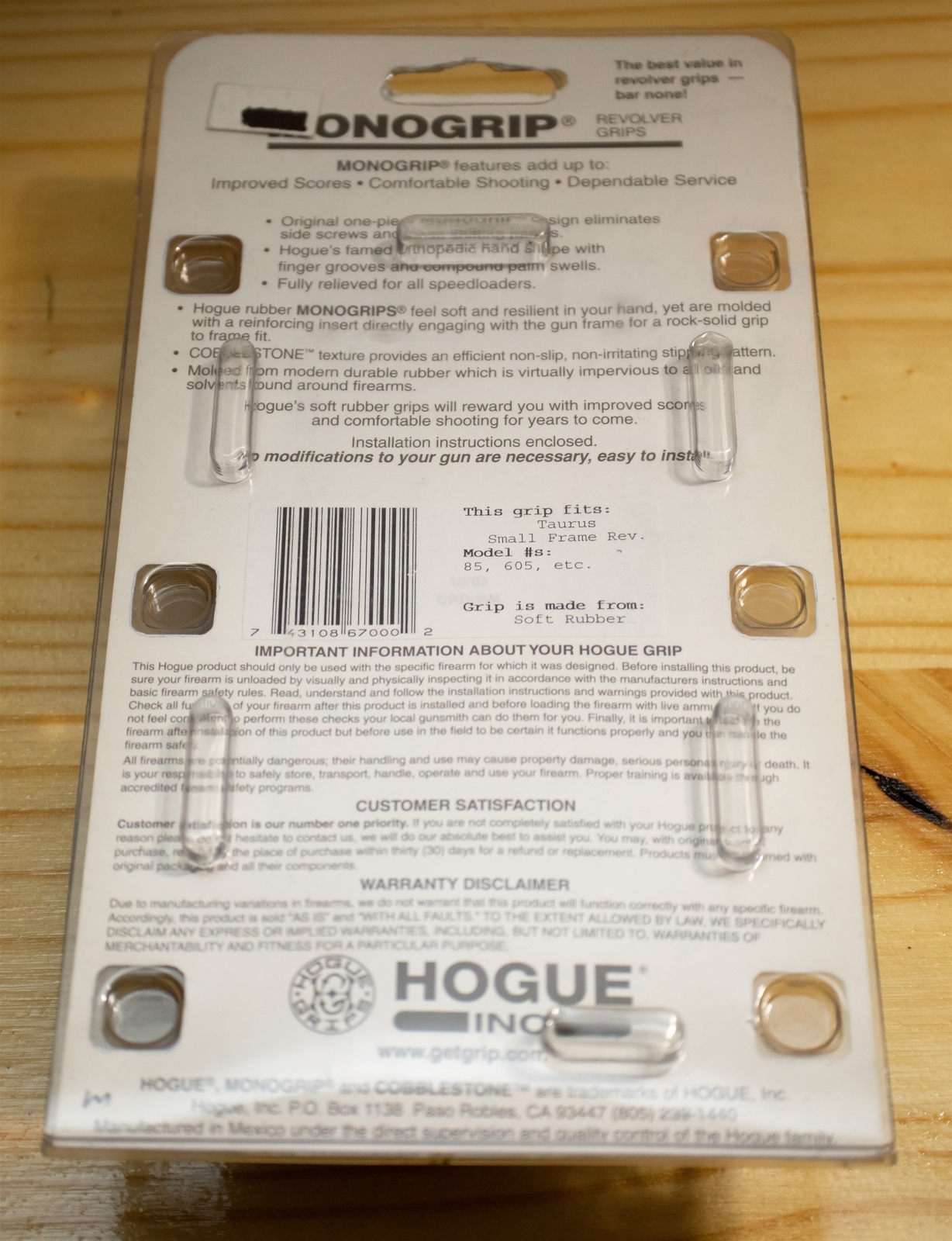 Hogue 67000 Taurus 85 605 Small Frame Rubber Monogrip Finger Grooves ...