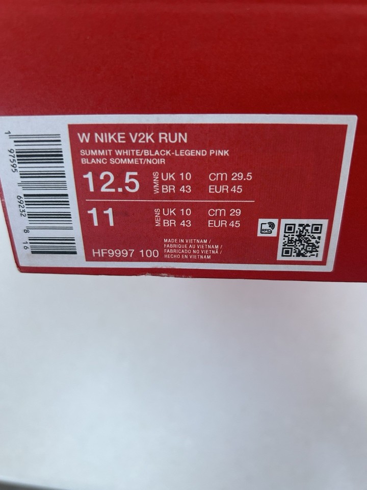 Nike V2K Run Summit White/black-legend Pink UK 10 Unisex Brand New Half ...