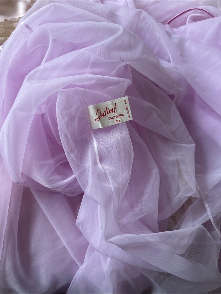 VTG NWOT INTIME sz ALL-LILAC DBL Sheer Chiffon Nightgown Negligee 11 ...