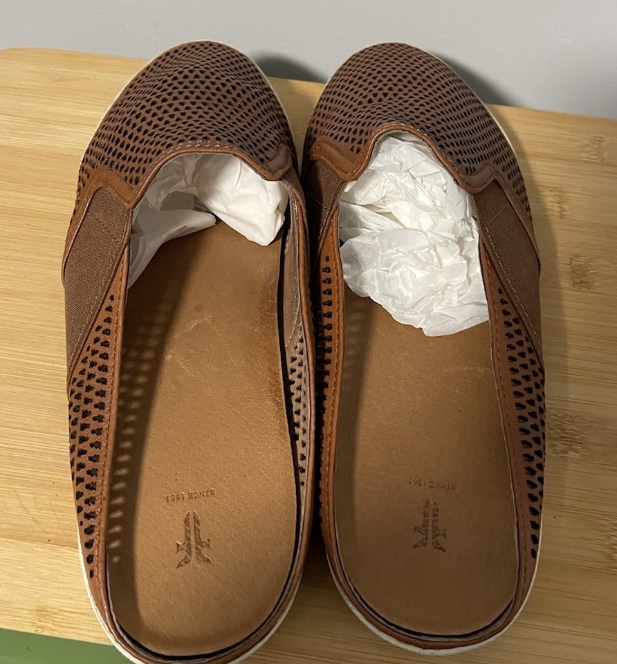 FRYE Melanie Cognac Brown Perforated Leather SlipOn Loafer Mules Flats ...