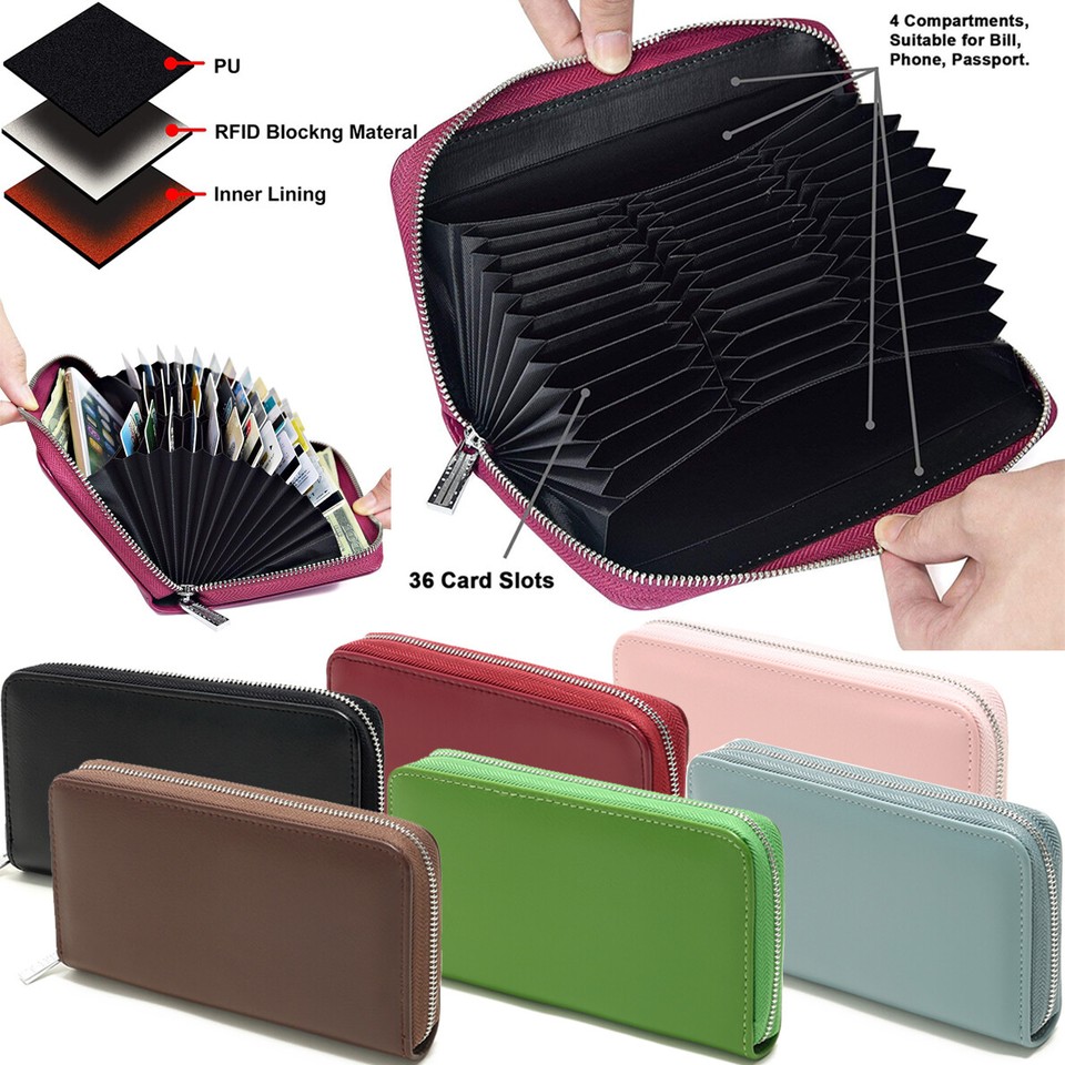 Men Women RFID Blk Leather 36 Slots Multi Credit Card Holder Large ...