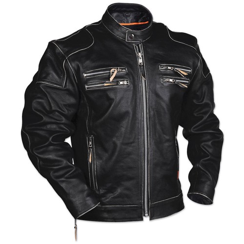 Men's Rivet Motorcycle Biker Black Real Leather Jacket | eBay Australia