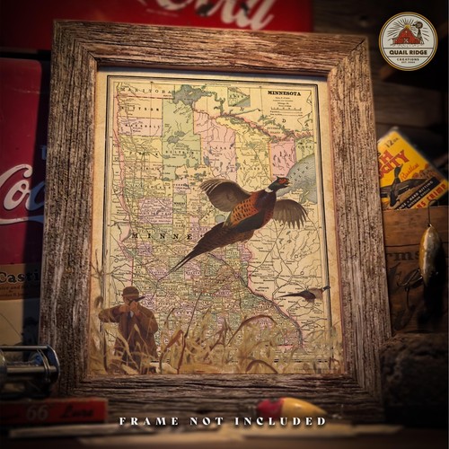 Pheasant Hunting Vintage Minnesota State Map Art Print Forever Cabin ...