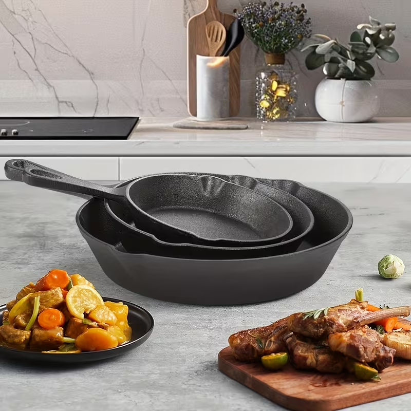 3pcs Cast Iron Cookware Set: Heavy-Duty Non-Stick Pan, Multi-functional ...