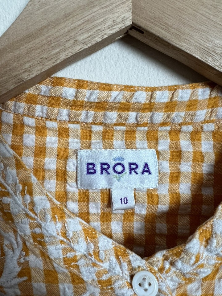 BRORA Blouse Shirt Sunflower Gingham Mustard Yellow White Embroidered ...