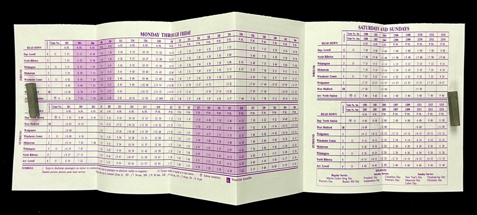 1990 Lowell Line Commuter Rail Vintage Train Time Tables Boston Mass ...