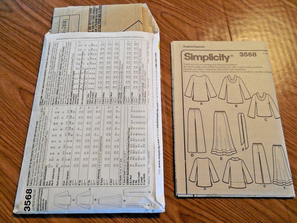 NEW Simplicity Pattern 3568 Misses' Plus sz 20W-28W Pants*Top*Skirt ...