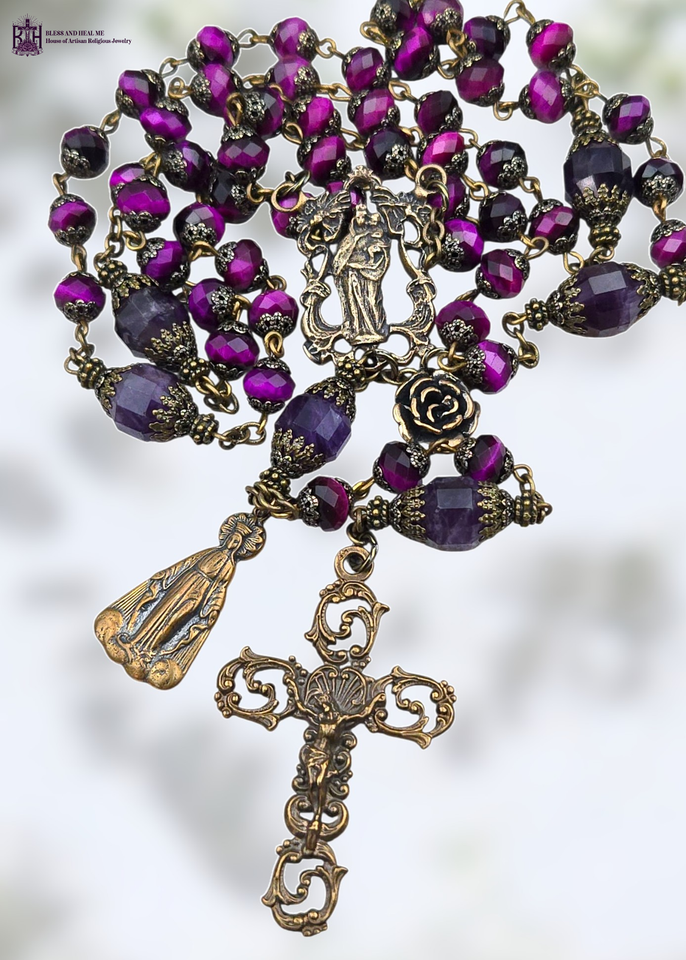 Miraculous & Mother Mary Heirloom Rosary | Heritage Bronze| Magenta ...