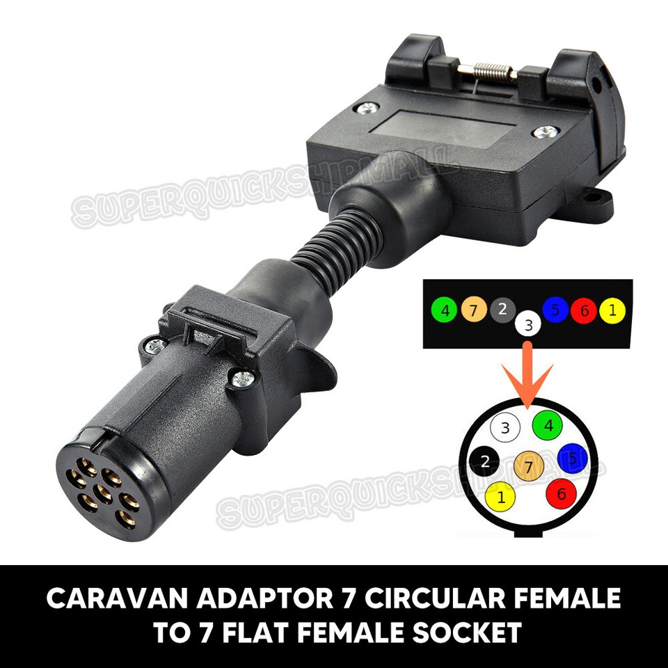 7 Pin Small Round to 7 Pin Flat Trailer Connector Adaptor Plug ARK ...