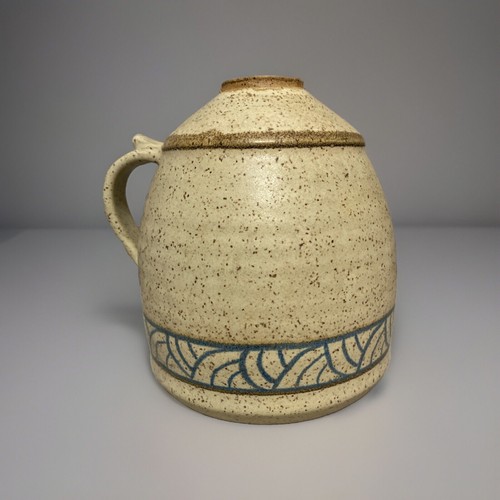 T. Gray Stoneware Pottery Jug Decor with Blue Handpainted Detail Trim ...