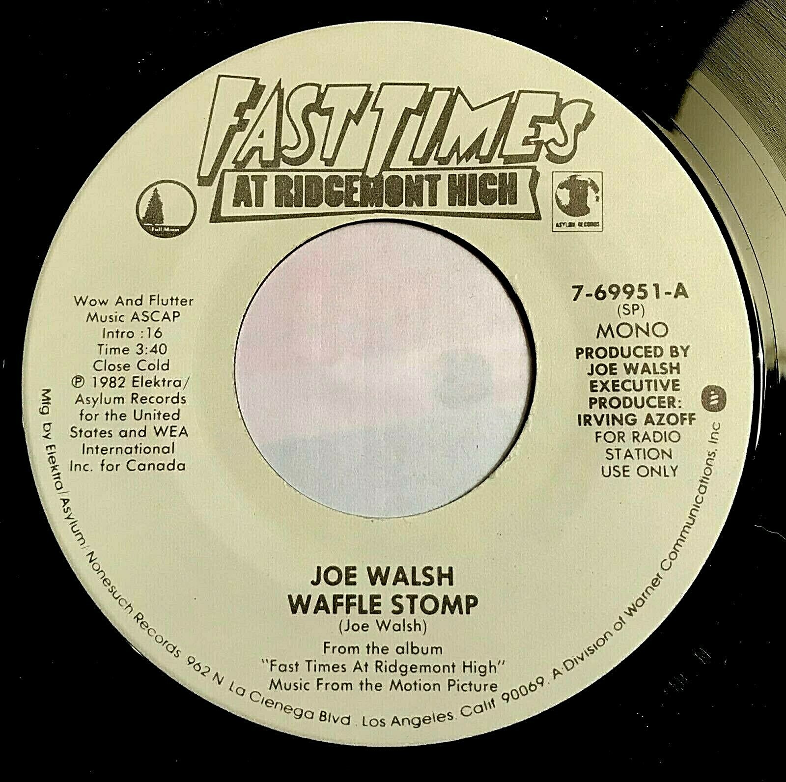 JOE WALSH "Waffle Stomp" [Fast Times At Ridgemont High] 7" 45 RPM ...