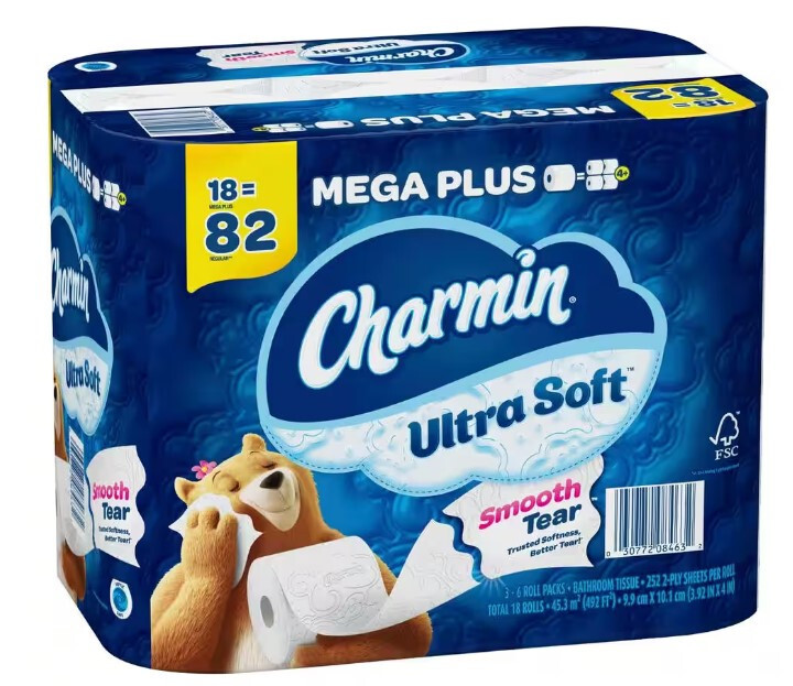 Charmin Ultra Soft Toilet Paper 18 Mega Plus Roll =82 Regular (252 ...
