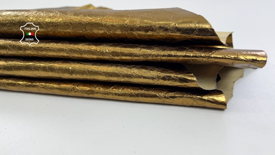 METALLIC BRASS BRONZE CRINKLE Italian Goatskin Leather 3 skin 15+sqf 0 ...