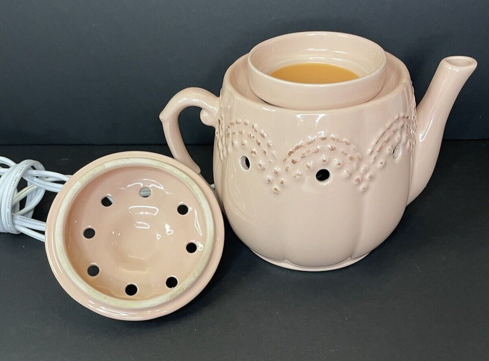 Scentsy Premium Teapot Warmer Dusty Rose Elec. Bulb Wax Scent Incl ...