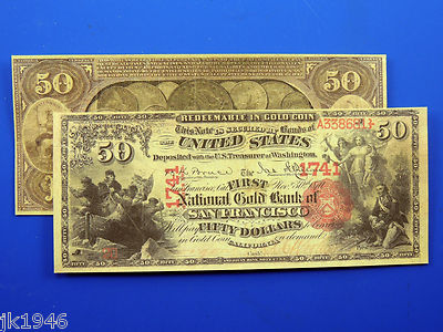 Reproduction $50 1875 National Gold Bank Note US Paper Money Currency ...