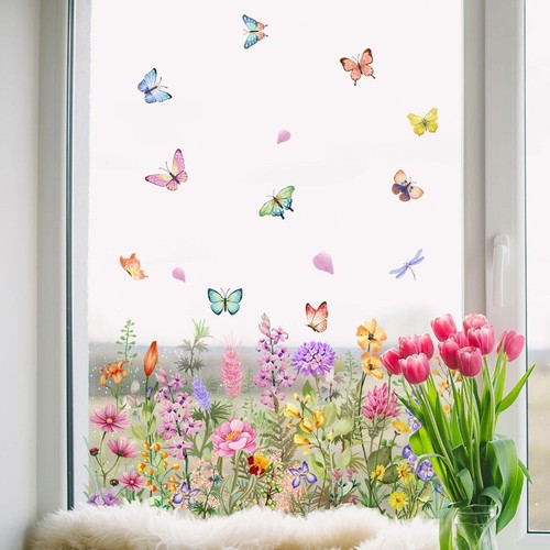 Garden Flowers Window Sticker Static Cling for Bedroom Living Room ...
