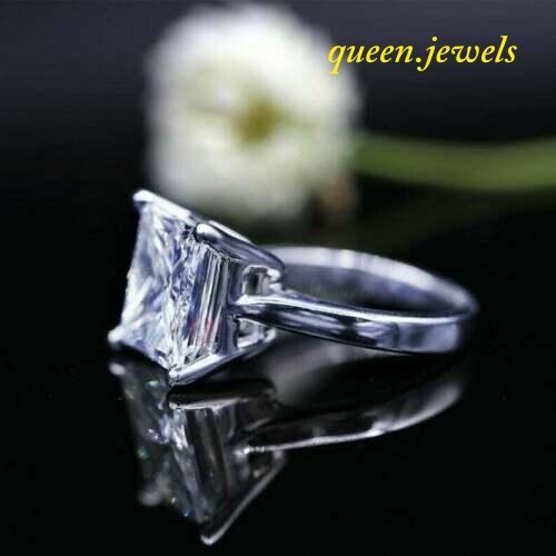 Princess Cut 3CT Lab-Created Diamond Solitaire Engagement Ring 14K ...