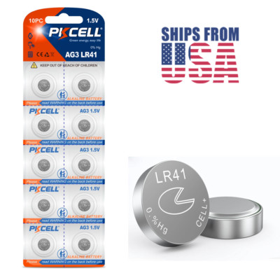 10-Pack AG3/LR41 PKCELL Alkaline Button Cell 1.5V Battery Exp: Dec 2025 ...