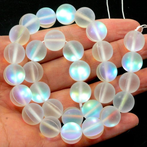 Moonstone Color Crystal Matte Clear Iridescent Round Bead 15" 6mm 8mm ...