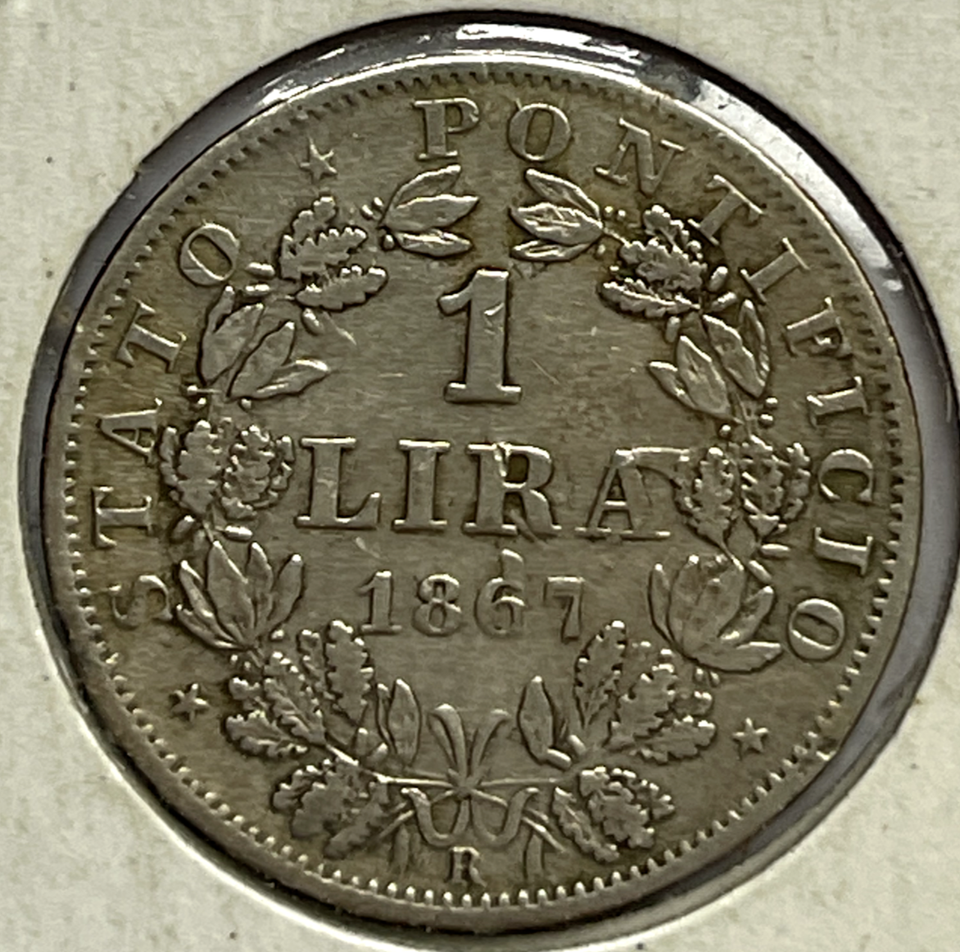 1867 PAPAL STATES 1 LIRA POPE PIUS IX SILVER COIN | eBay