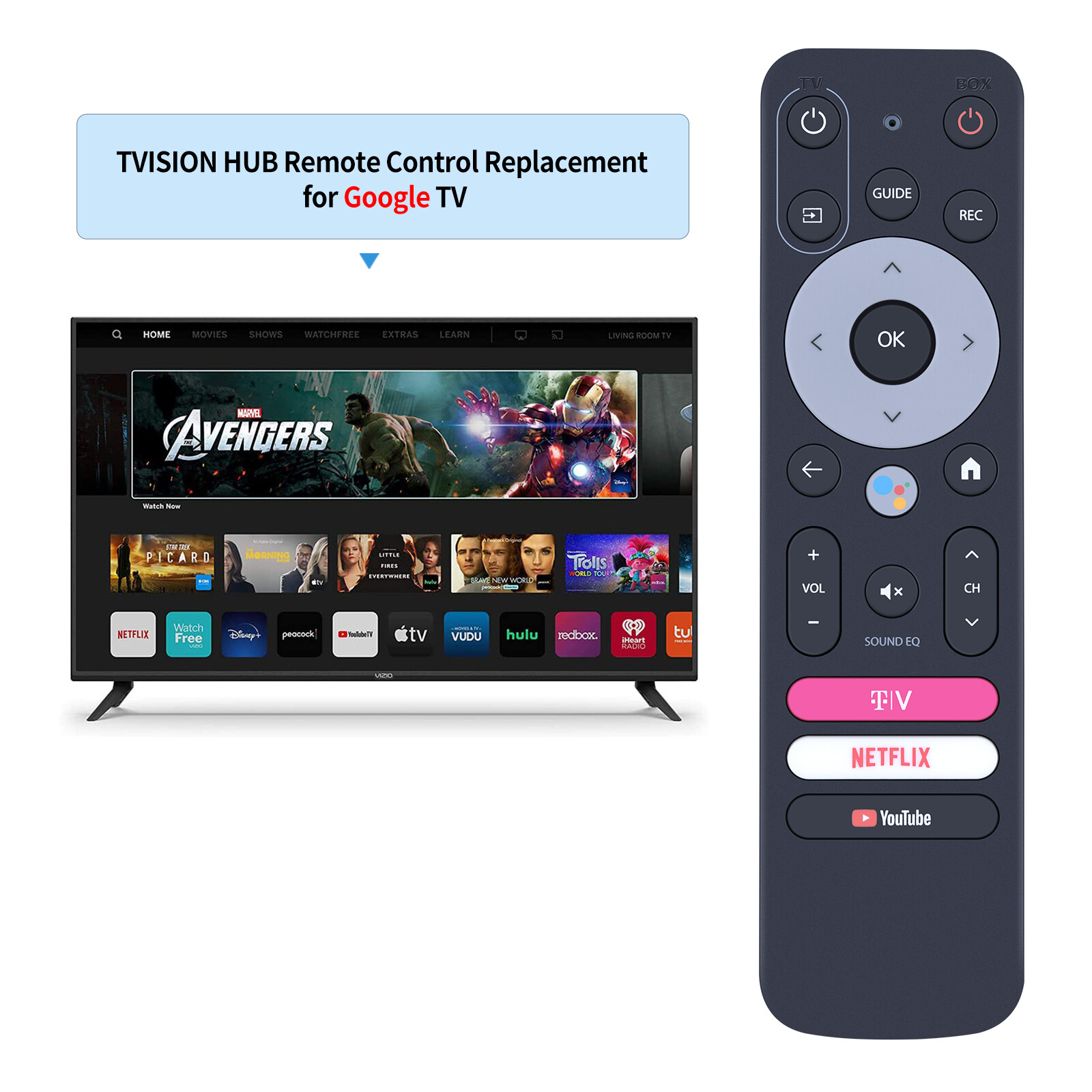 New TVision Remote For TVision HUB Google TV Replacement Remote Control ...