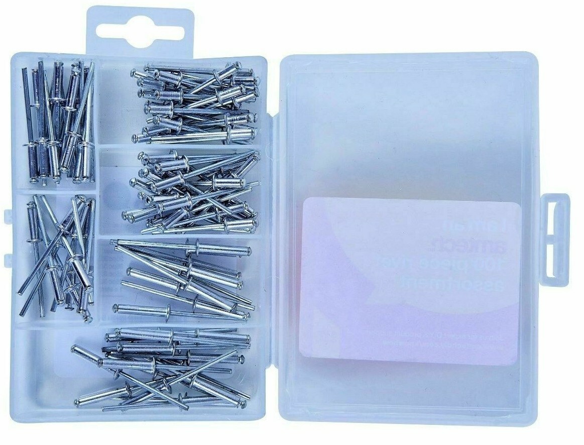 100PC BLIND RIVETS SET ASSORTED HAND RIVET POP ALUMINIUM HEAD STEEL ...