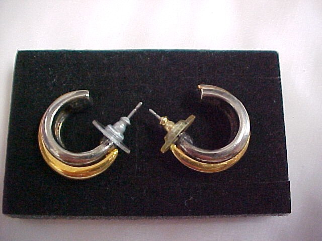 Vintage Gold & Silver Tone Half Hoop Chunky Earrings Push Backs | eBay