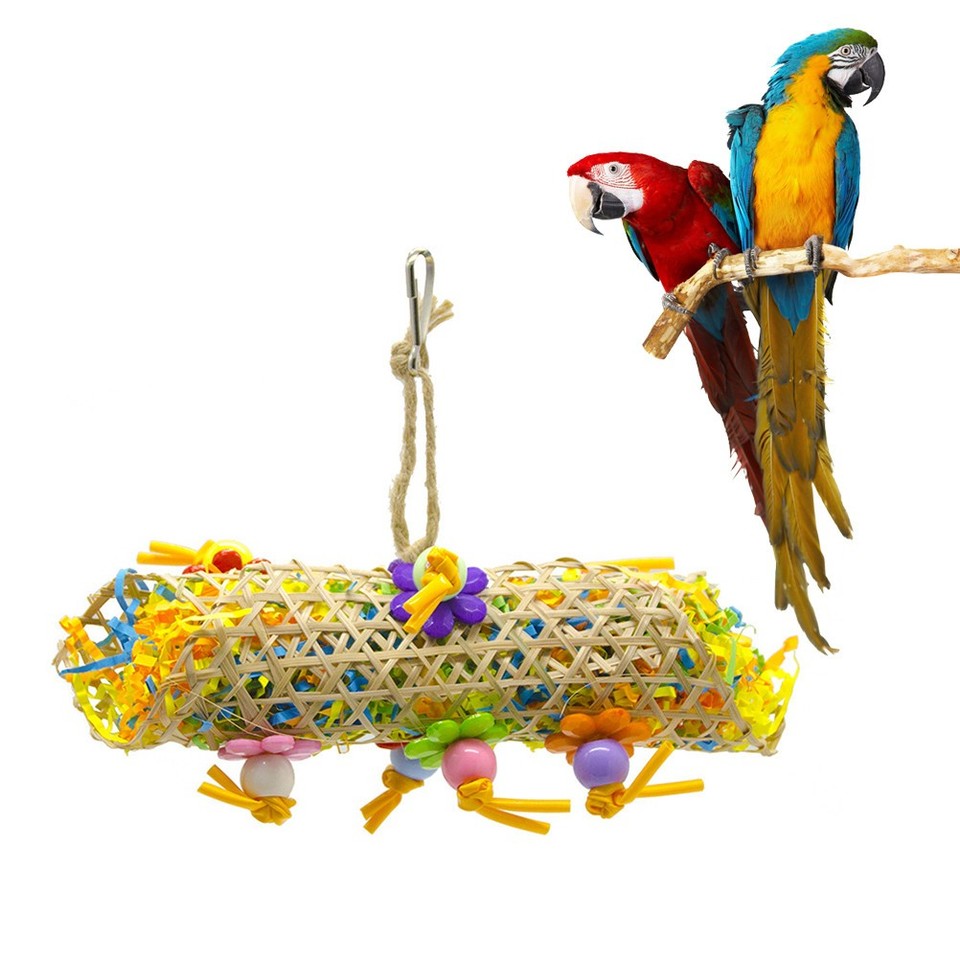 Parrot Toy Bird Supplies Bamboo Weaving Gnawing Drawing Paper Tube Pet ...