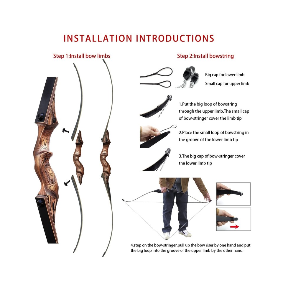 60 Inch Black Hunter Longbow 20-60 Lbs Archery Bow with Stringer Tool ...