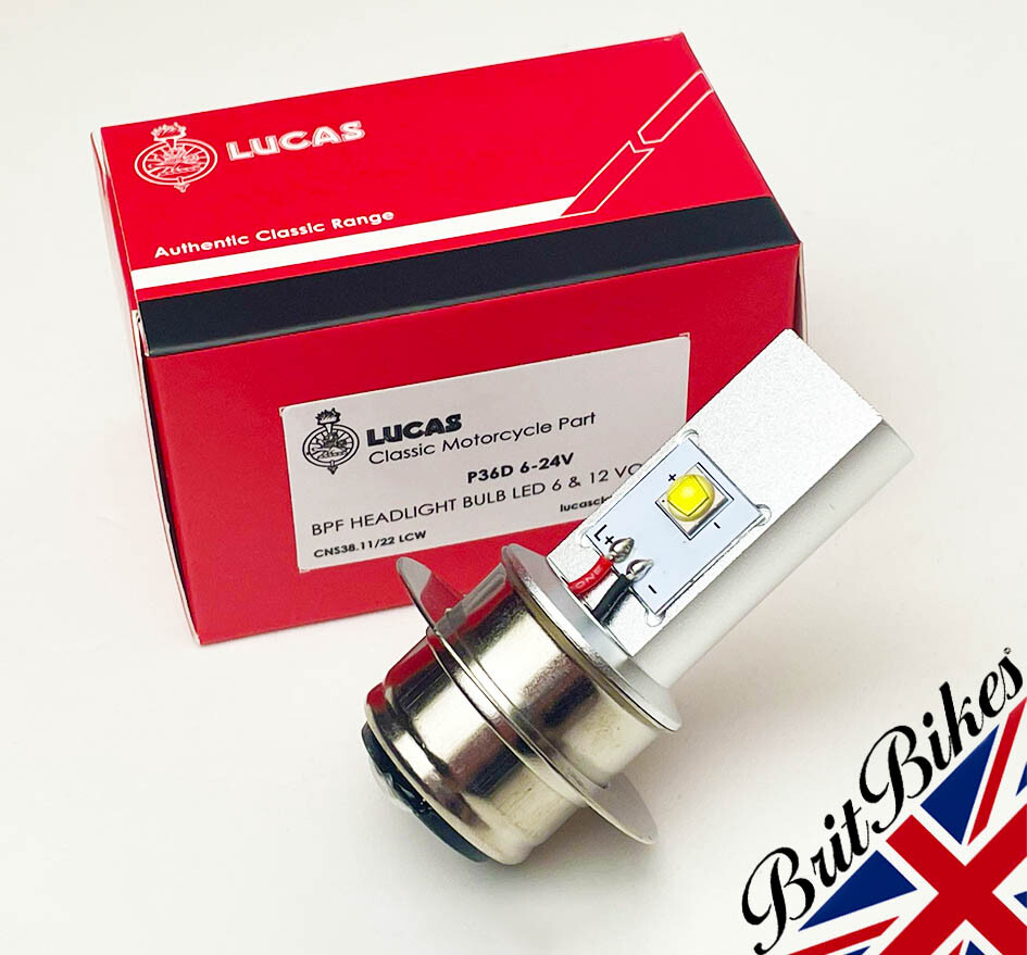 GENUINE LUCAS MOTORCYCLE LED HEADLIGHT BULB 6-24V P36D BRITISH PRE ...