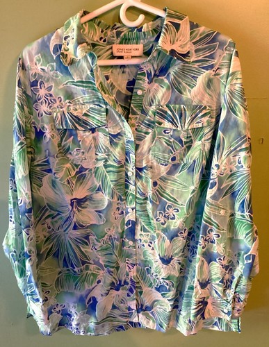 amazing JONES NEW YORK 1X BLUE GREEN WHITE FLORAL BUTTON-UP SHIRT top ...