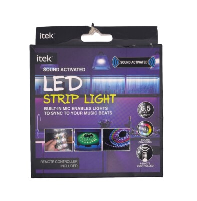 itek Sound Activated LED Strip Light 6.5Ft Sound Activated w/ Remote ...