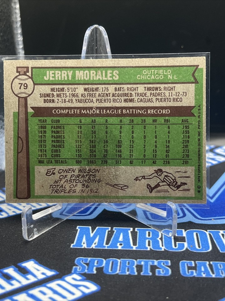 1976 Topps Baseball Jerry Morales Card #79 Chicago Cubs VG+ Stain Back ...