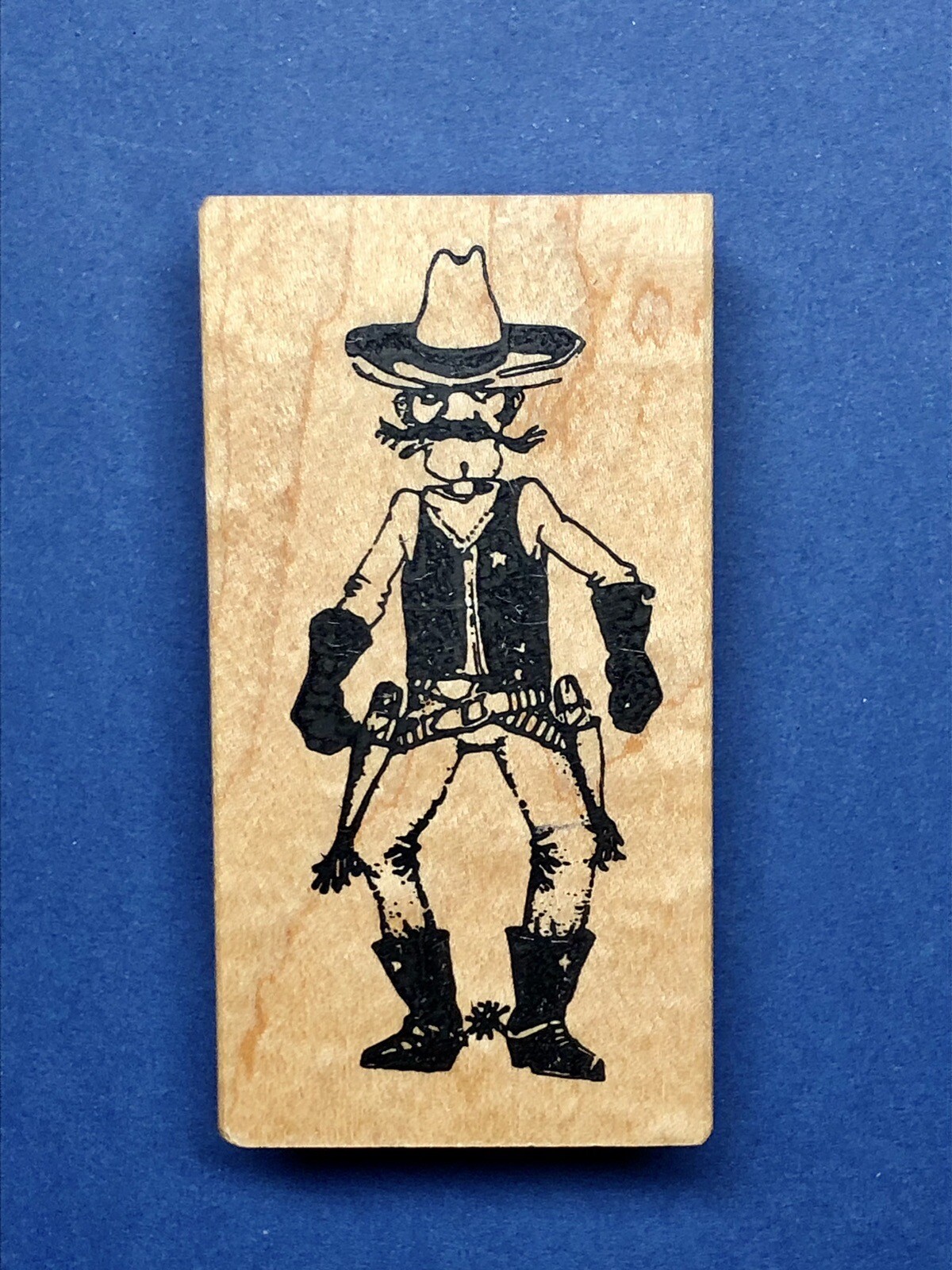 Old Rugged Wild West Rodeo Cowboy Man Bandit Person Wood Rubber Stamp ...
