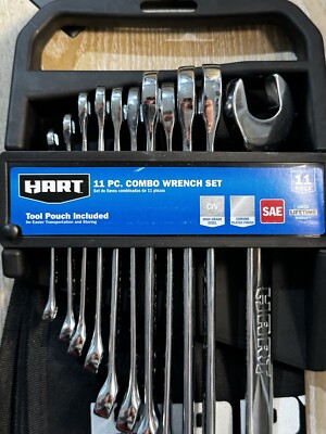 New HART 11-Piece Combination Wrench Set with Tool Pouch, Chrome Finish ...