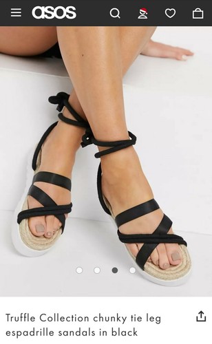 Asos Truffle Collection Chunky tie leg espadrille sandals Black Size 6 ...