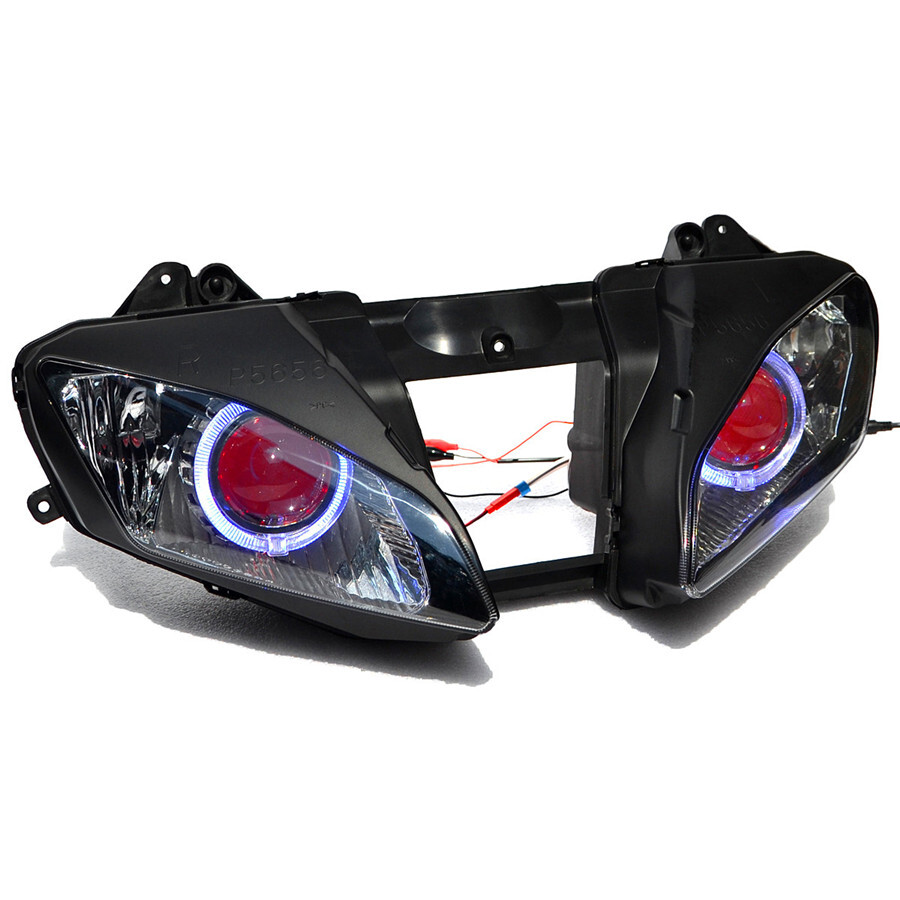 Headlight Assemblies For Yamaha YZF R6 2006 2007 6000K Blue Halo+Red ...