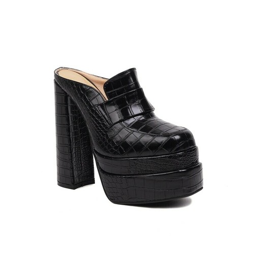 Women's Fashion Square Toe Embossed Platform Block Heel Sandal Shoes ...