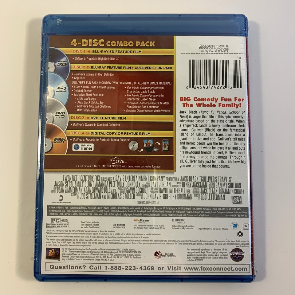 Gulliver's Travels 4-Disc Set Blu-ray + 3D + DVD 2011 New Sealed 24543742722 | eBay