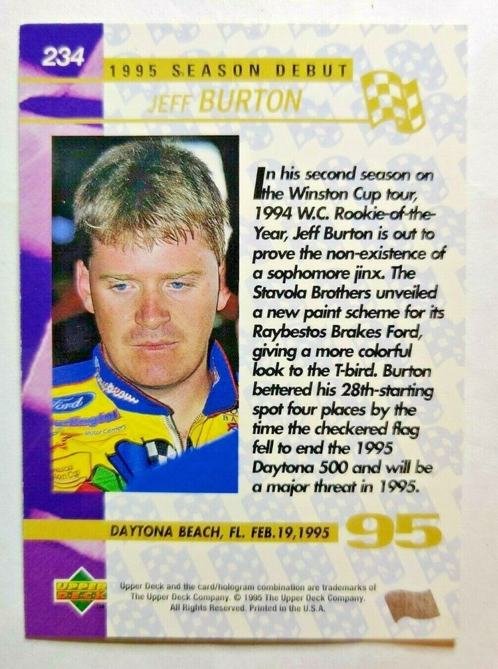 1995 Upper Deck Jeff Burton #234 NASCAR RACING | eBay