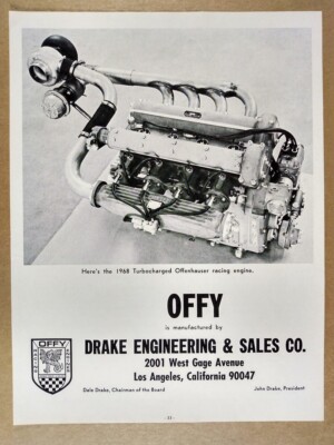 1968 Offenhauser Offy Turbocharged Racing Engine vintage print Ad | eBay