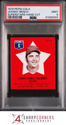 1978 PEPSI-COLA SUPERSTARS HAND CUT JOHNNY BENCH REDS HOF PSA 9 ...